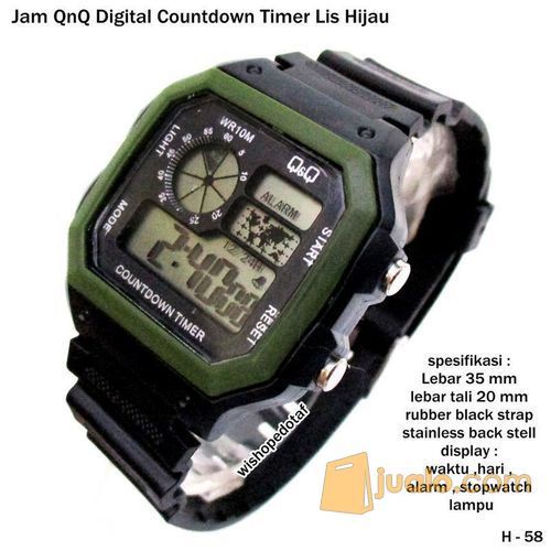 jam tangan QnQ digital countdown timer lis hijau full set di Kota ...